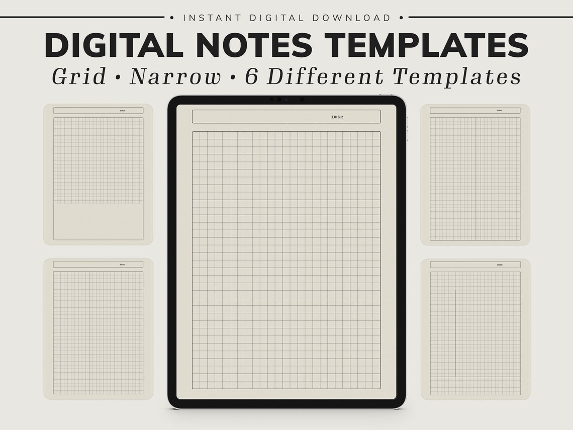Minimalist Digital Note Templates for iPad & Tablet - Grid, Narrow ...
