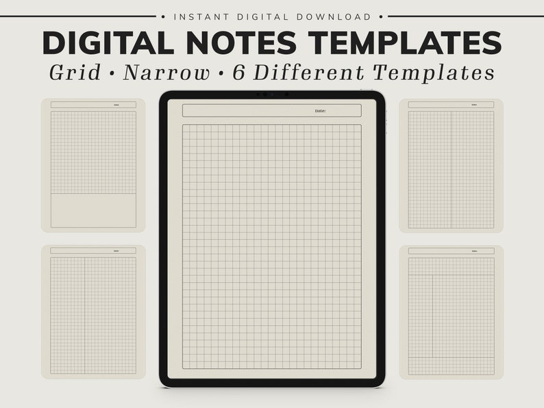 Minimalist Digital Note Templates for iPad & Tablet - Grid, Narrow ...