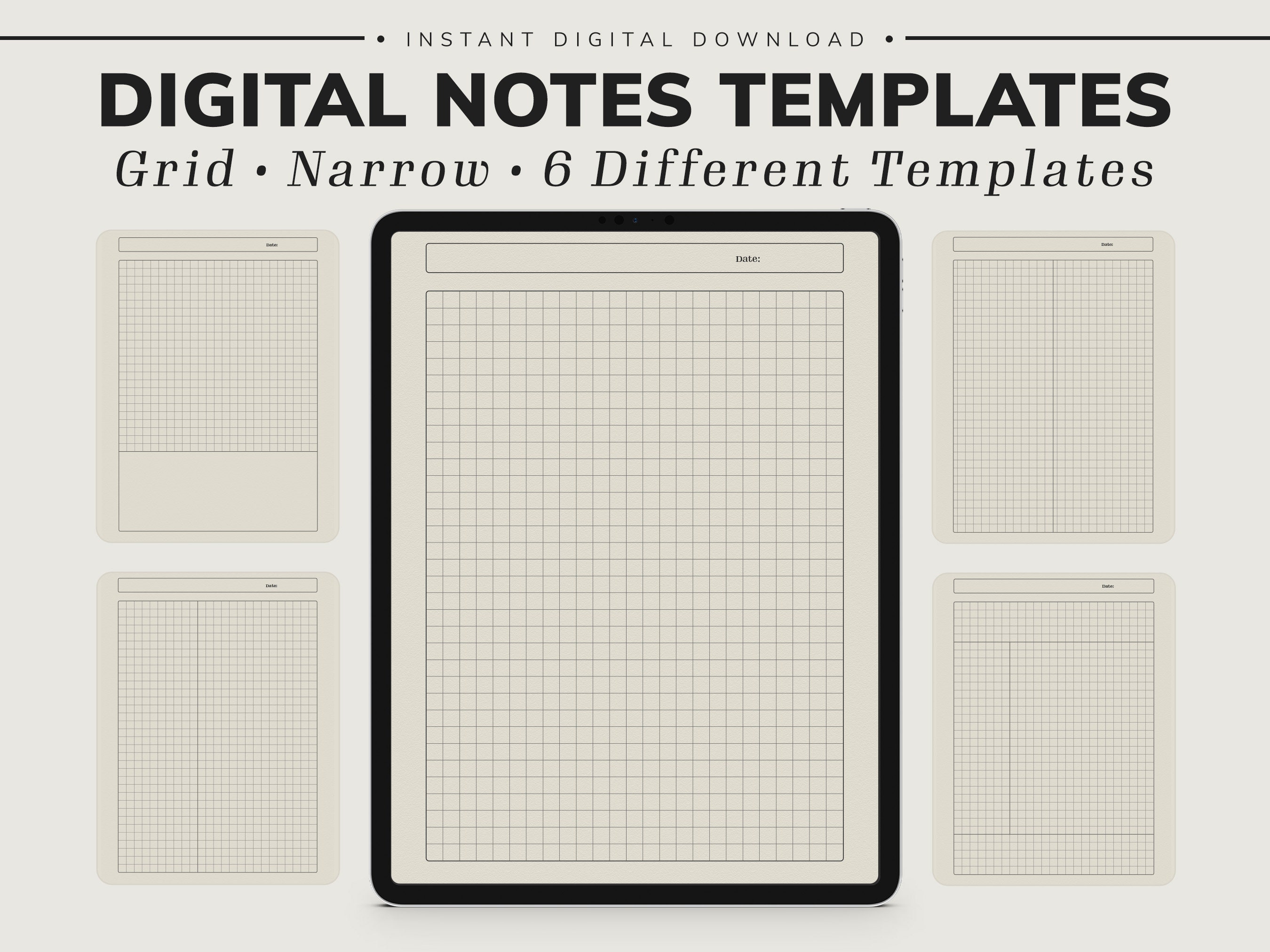 Minimalist Digital Note Templates for iPad & Tablet - Grid, Narrow ...