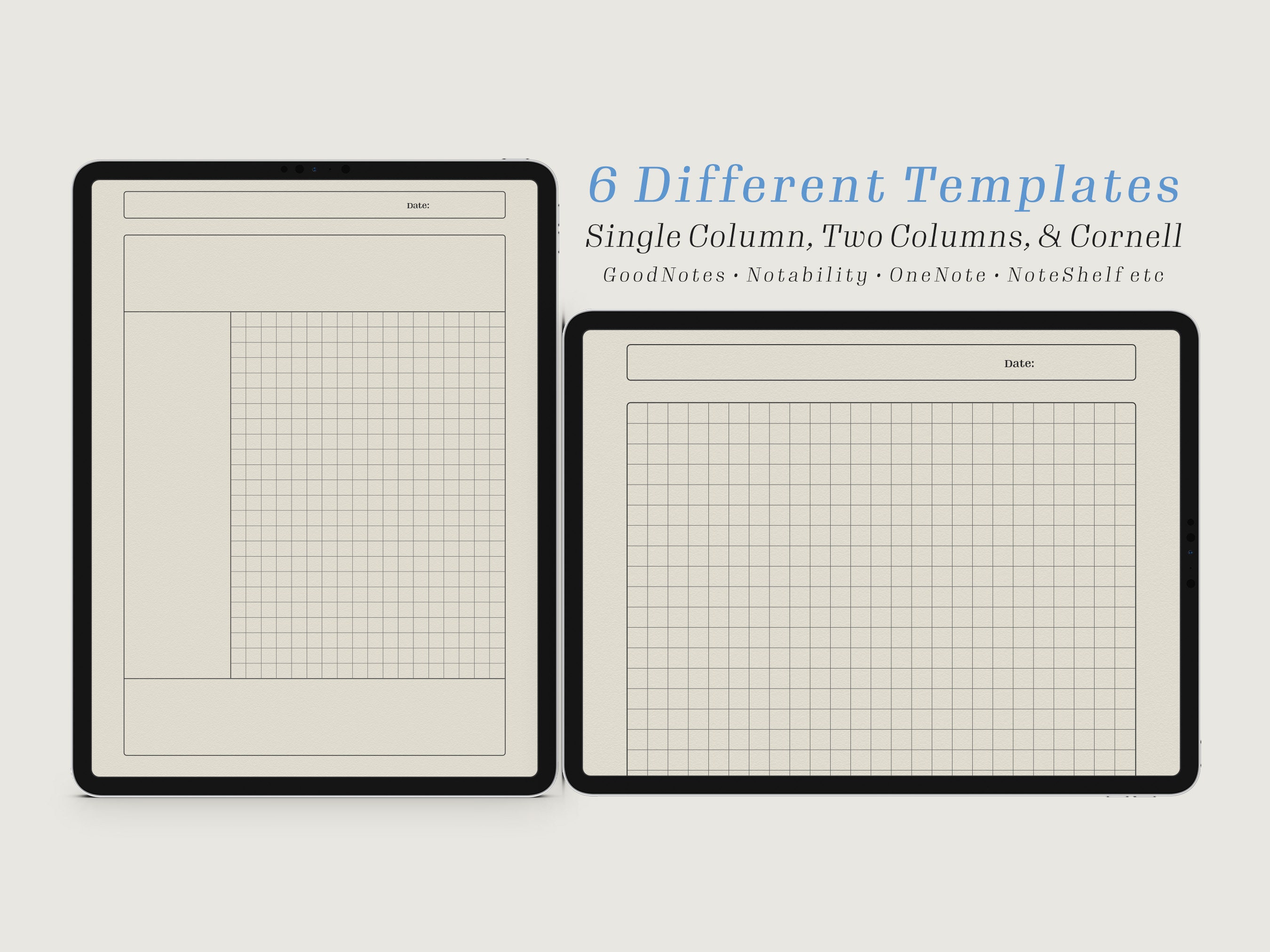 Minimalist Digital Note Templates for iPad & Tablet - Grid, Narrow ...
