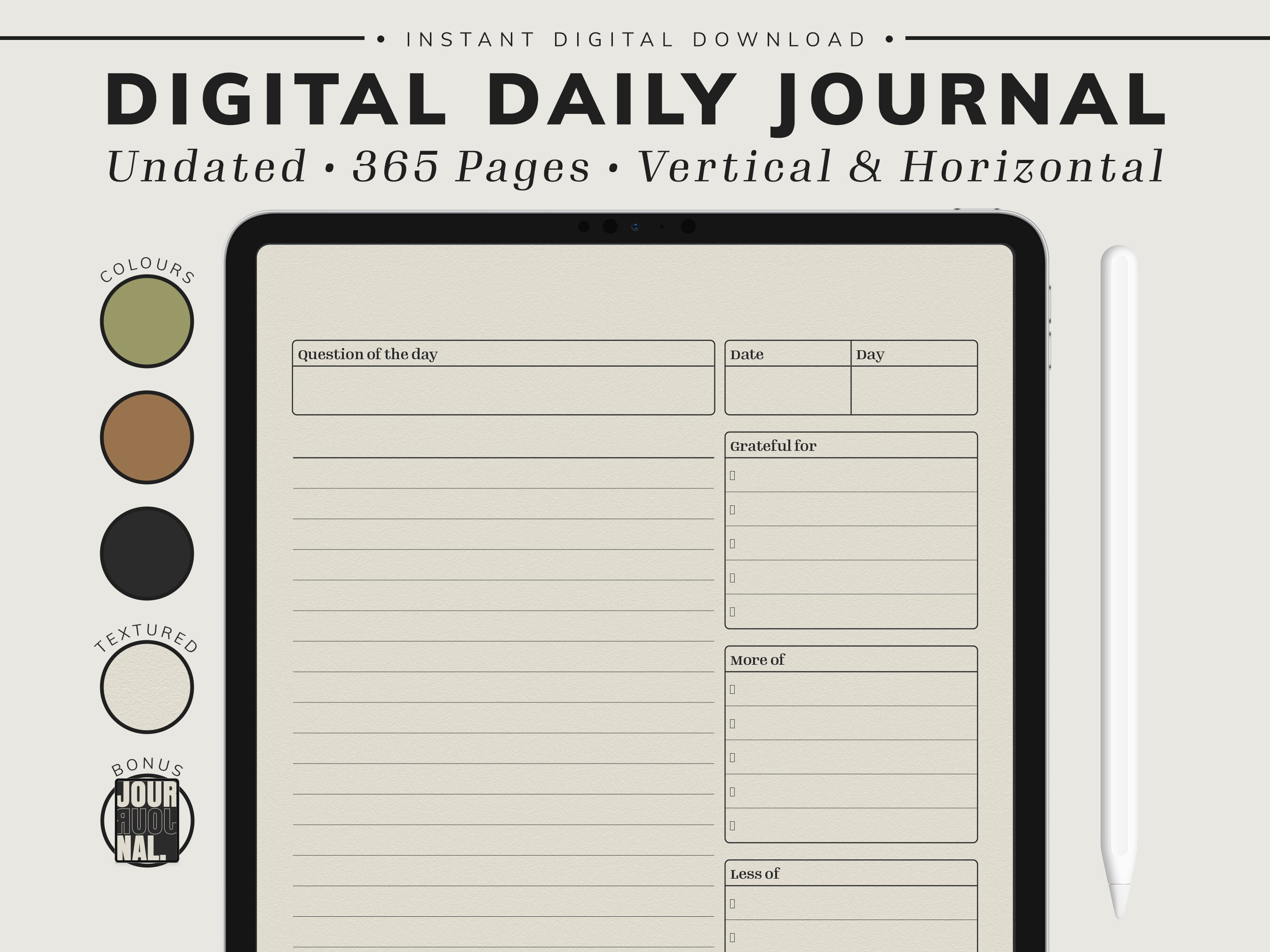 Minimalist Digital Daily Journal Undated 365 Days for iPad & Tablet ...