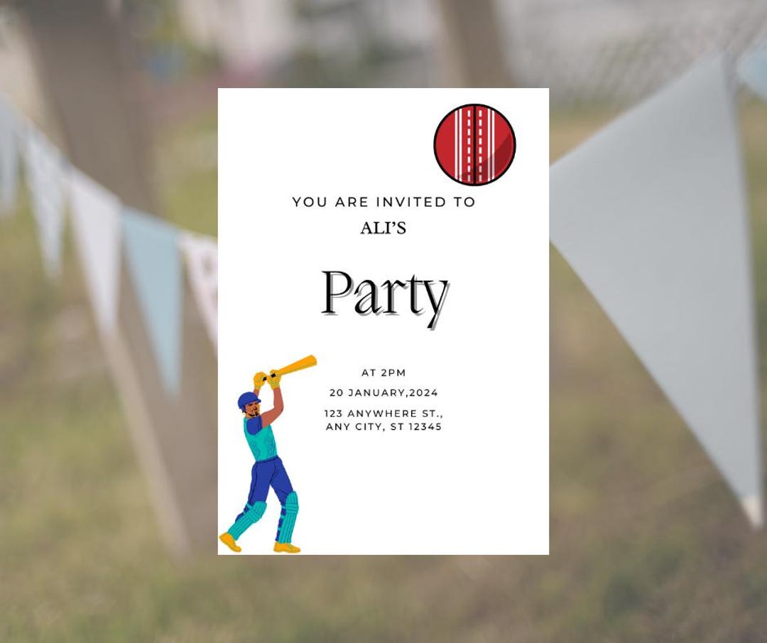 Cricket Themed Boys Invitation Template Canva, Digital Download ...