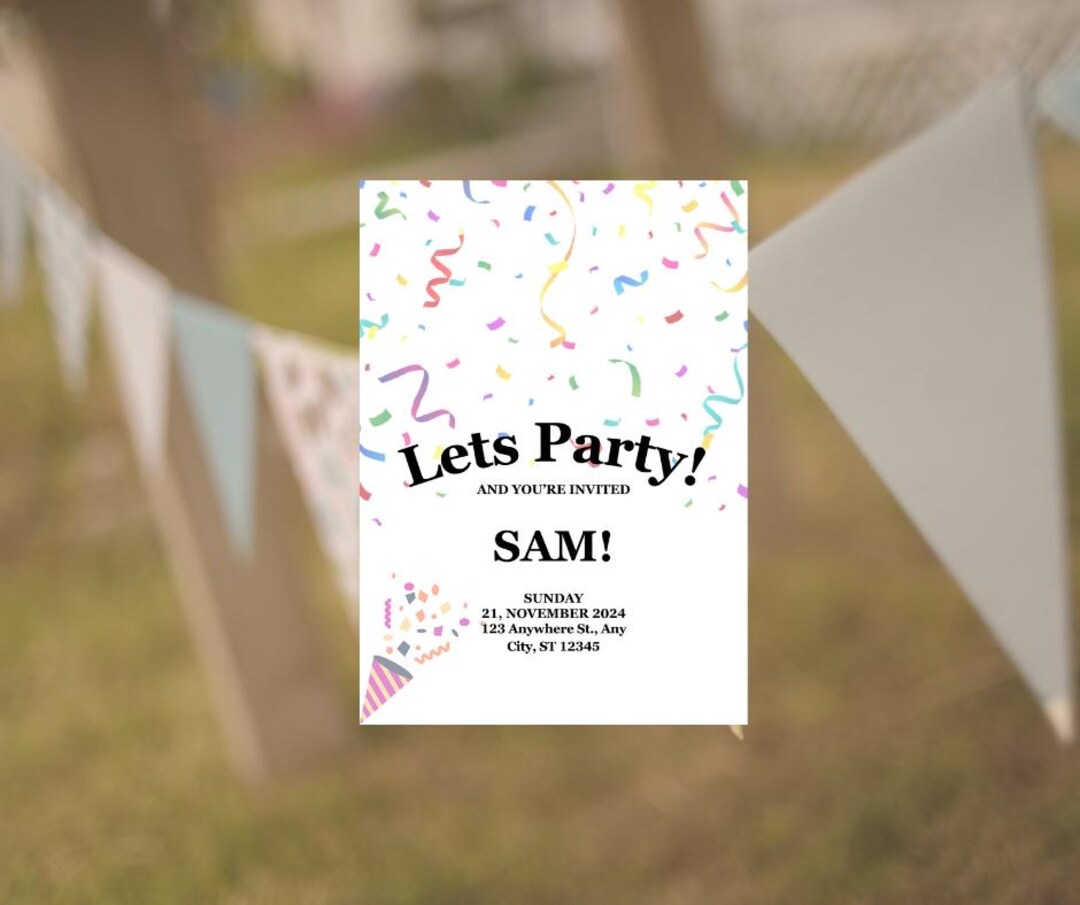 Let's Party Invitation Card Template, All Occasions Card, Editable ...
