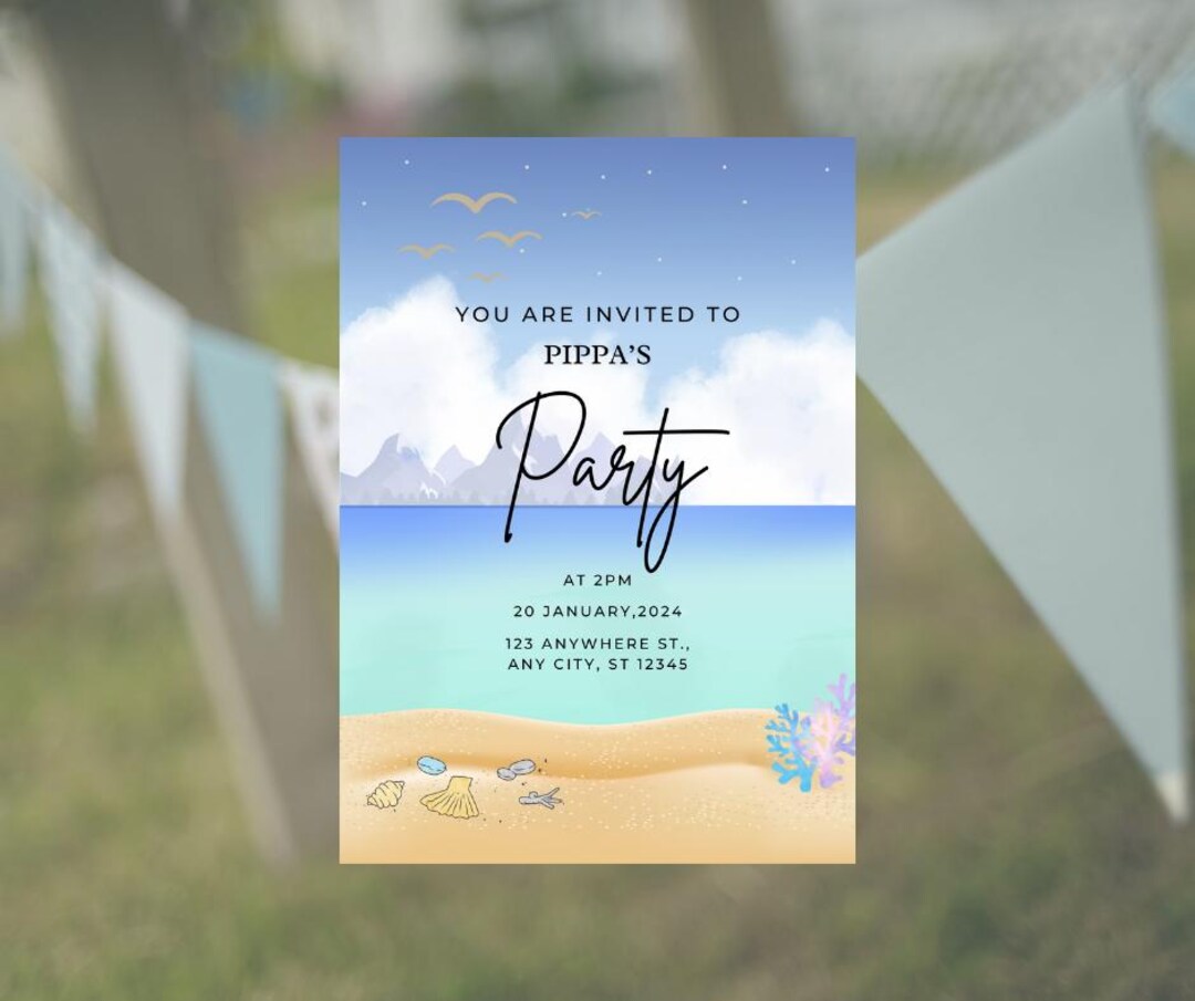 Ocean Themed Party Invitation Template Canva, Digital Download ...
