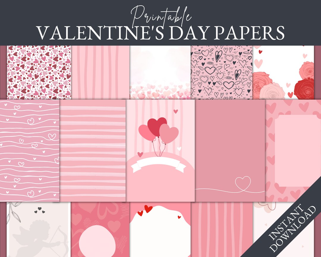 15 Valentines Day Printable Papers, Hearts Seamless, Scrapbook Paper ...