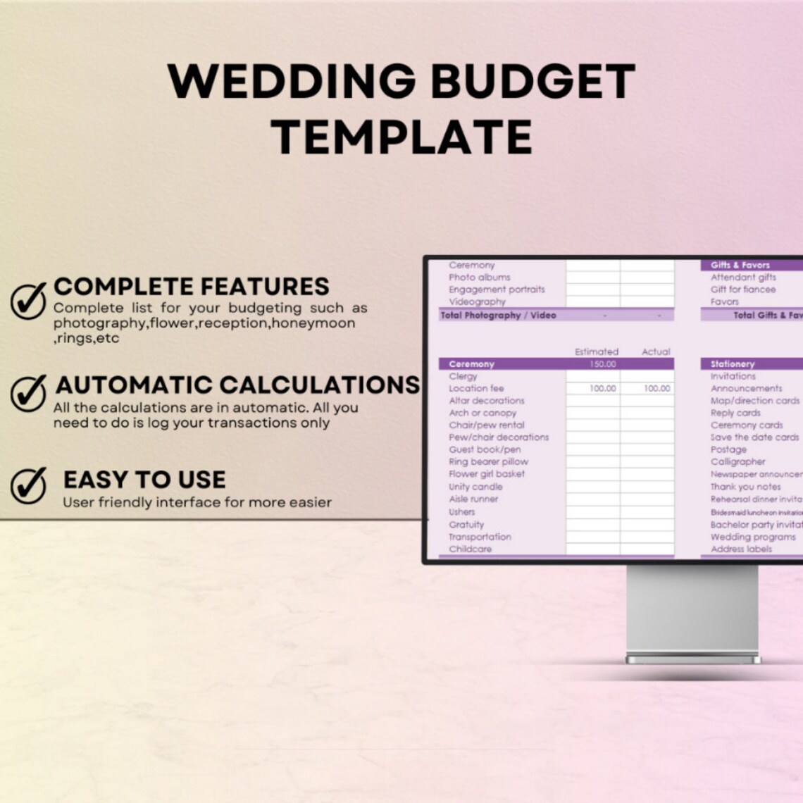 Excel Template Ready to Use Wedding Budget Excel Template | Wedding ...
