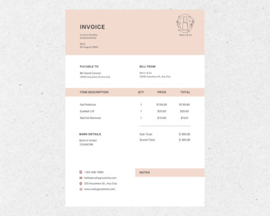 Invoice Template Nail Saloon Invoice Printable Invoice - Etsy