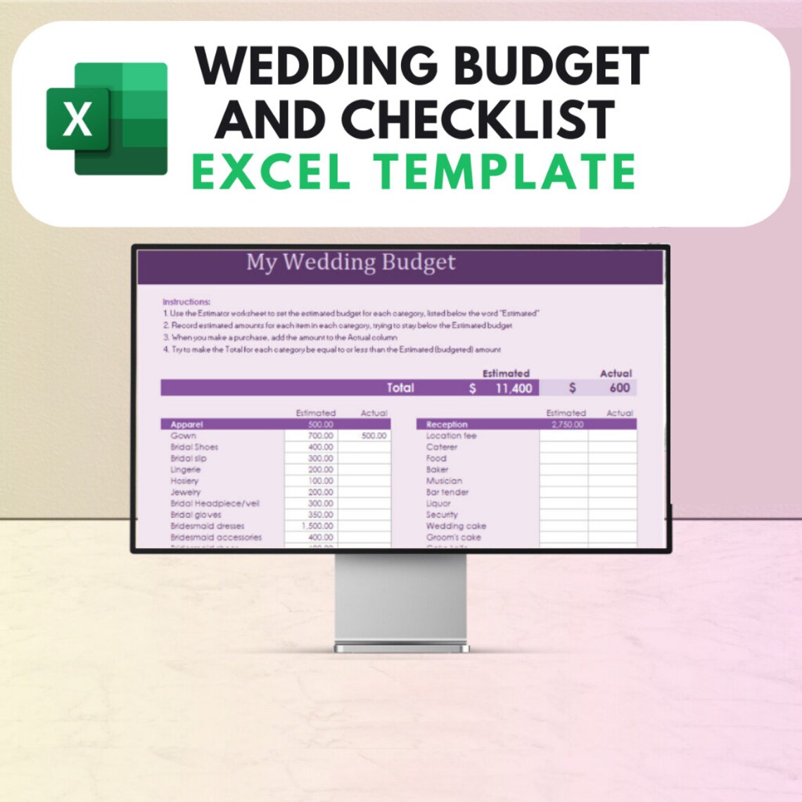 Excel Template Ready to Use Wedding Budget Excel Template | Wedding ...