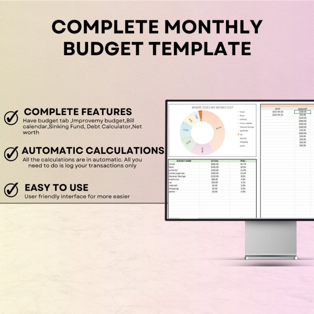 Excel Template Sheet Complete Monthly Budget Excel Template Automated ...