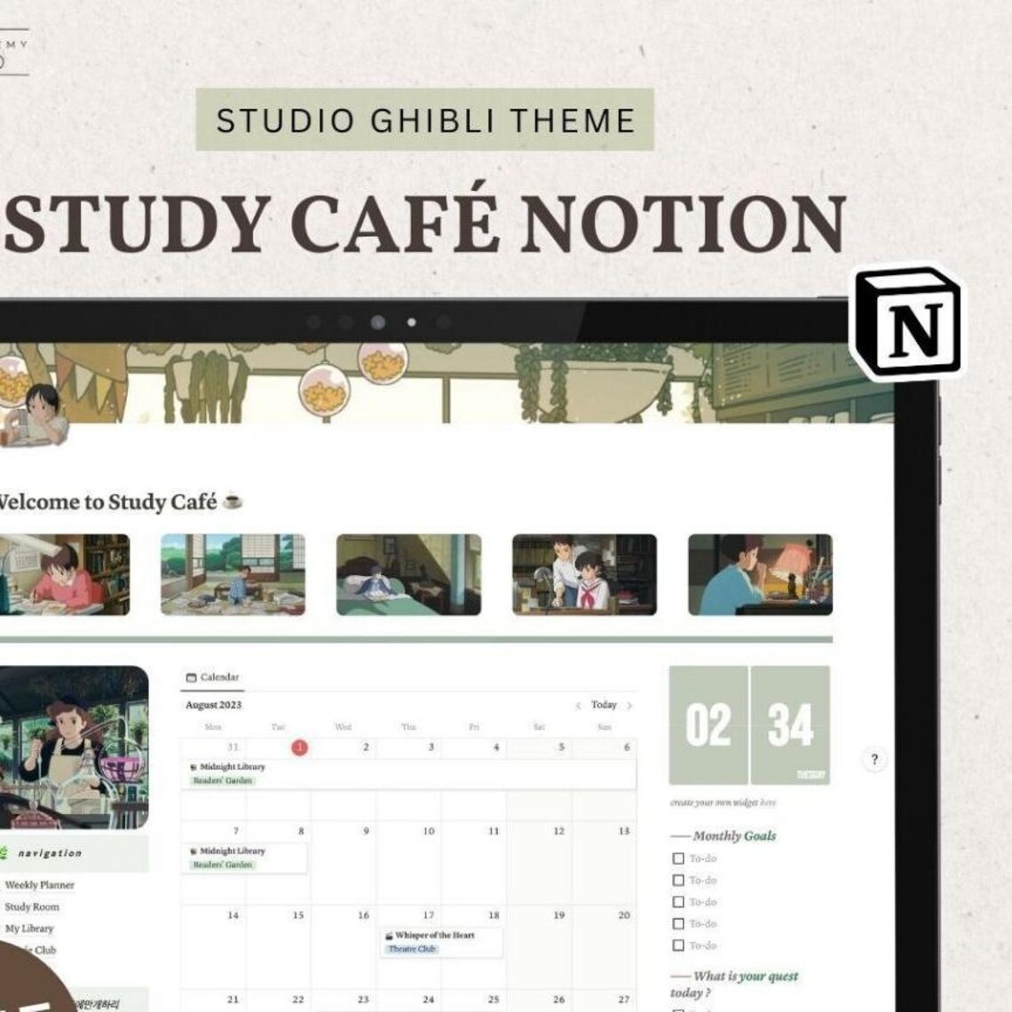 Notion Template | Study Café Notion Template | Studio Ghibli Theme ...