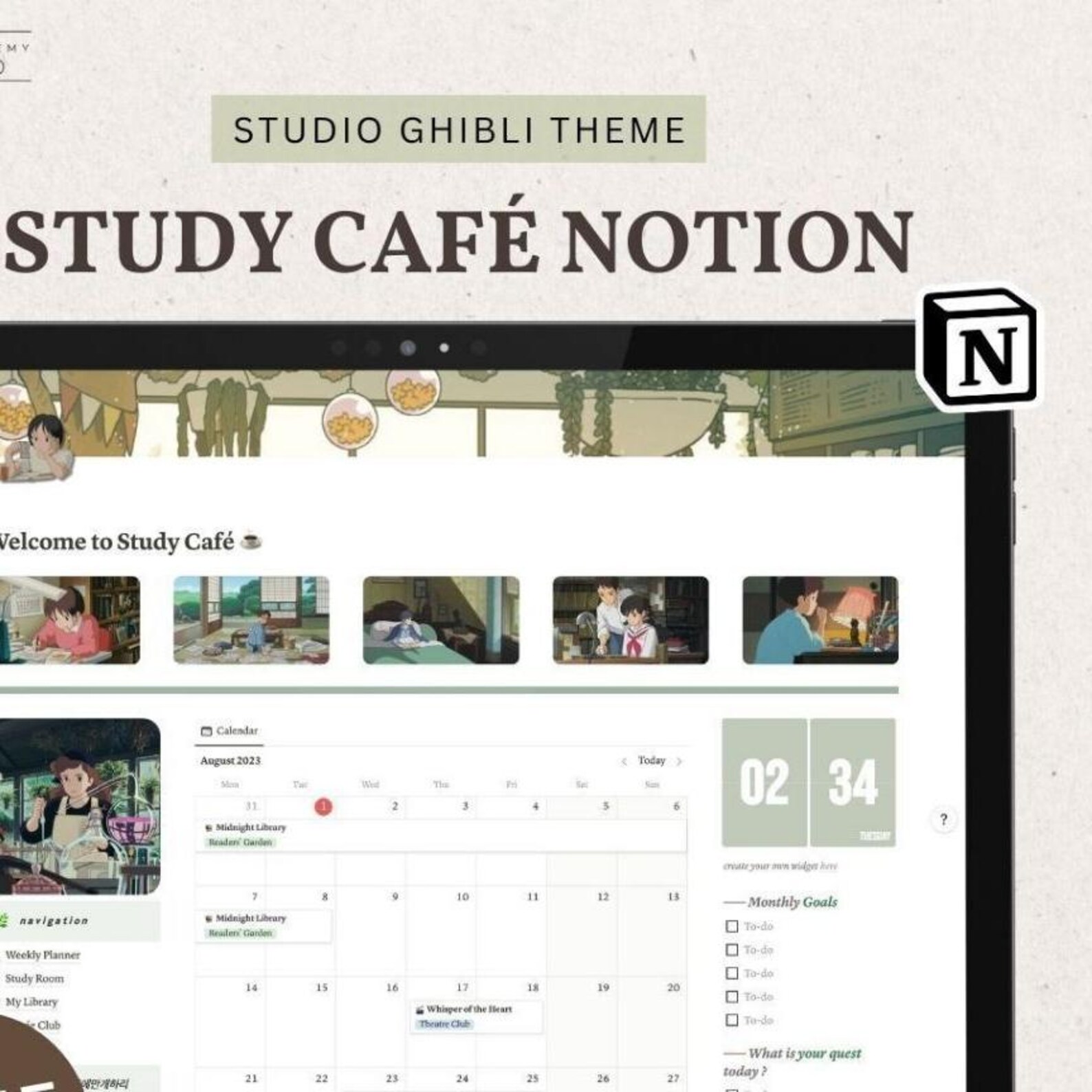 Notion Template | Study Café Notion Template | Studio Ghibli Theme ...