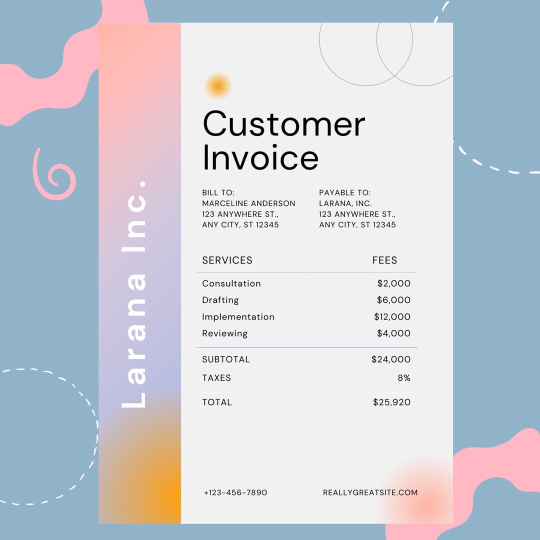 Blue Colour Invoice Editable Invoice Template for Small - Etsy