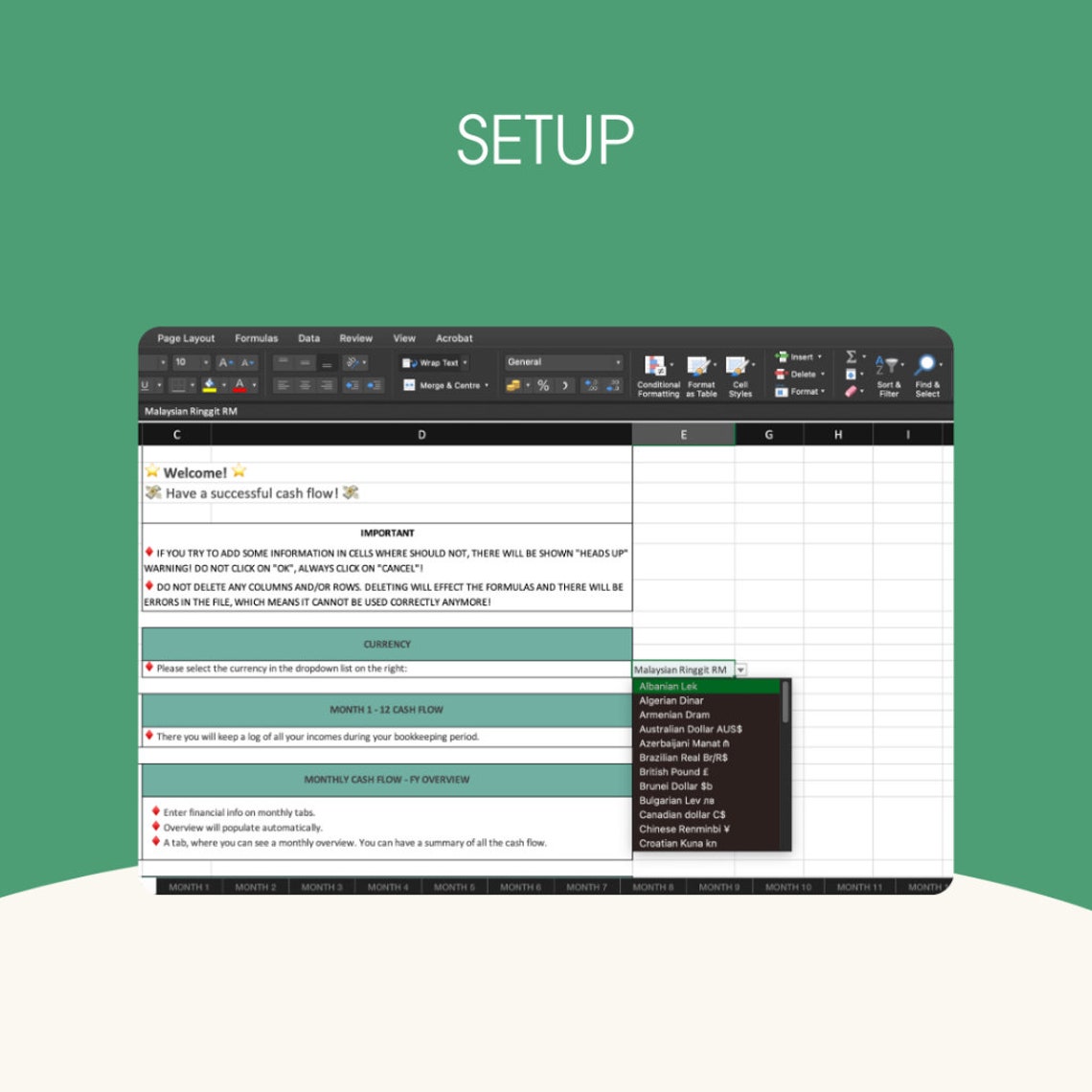Excel Template Cash Flow Spreadsheet, Small Business, Monthly ...