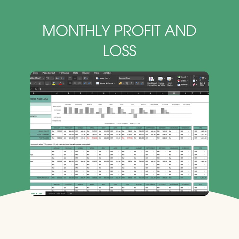 Excel Template Profit and Loss Spreadsheet, Small Business, Monthly ...