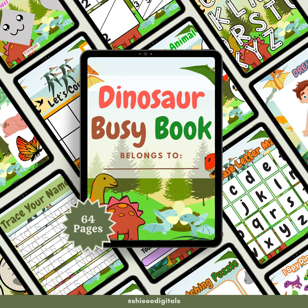 Dinosaur Preschool Busy Book Printable. Learning Binder Worksheets for ...