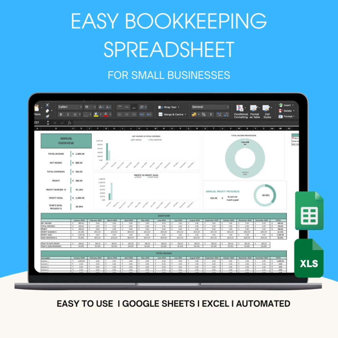 Excel Template Small Business Financial Spreadsheet, Automated ...