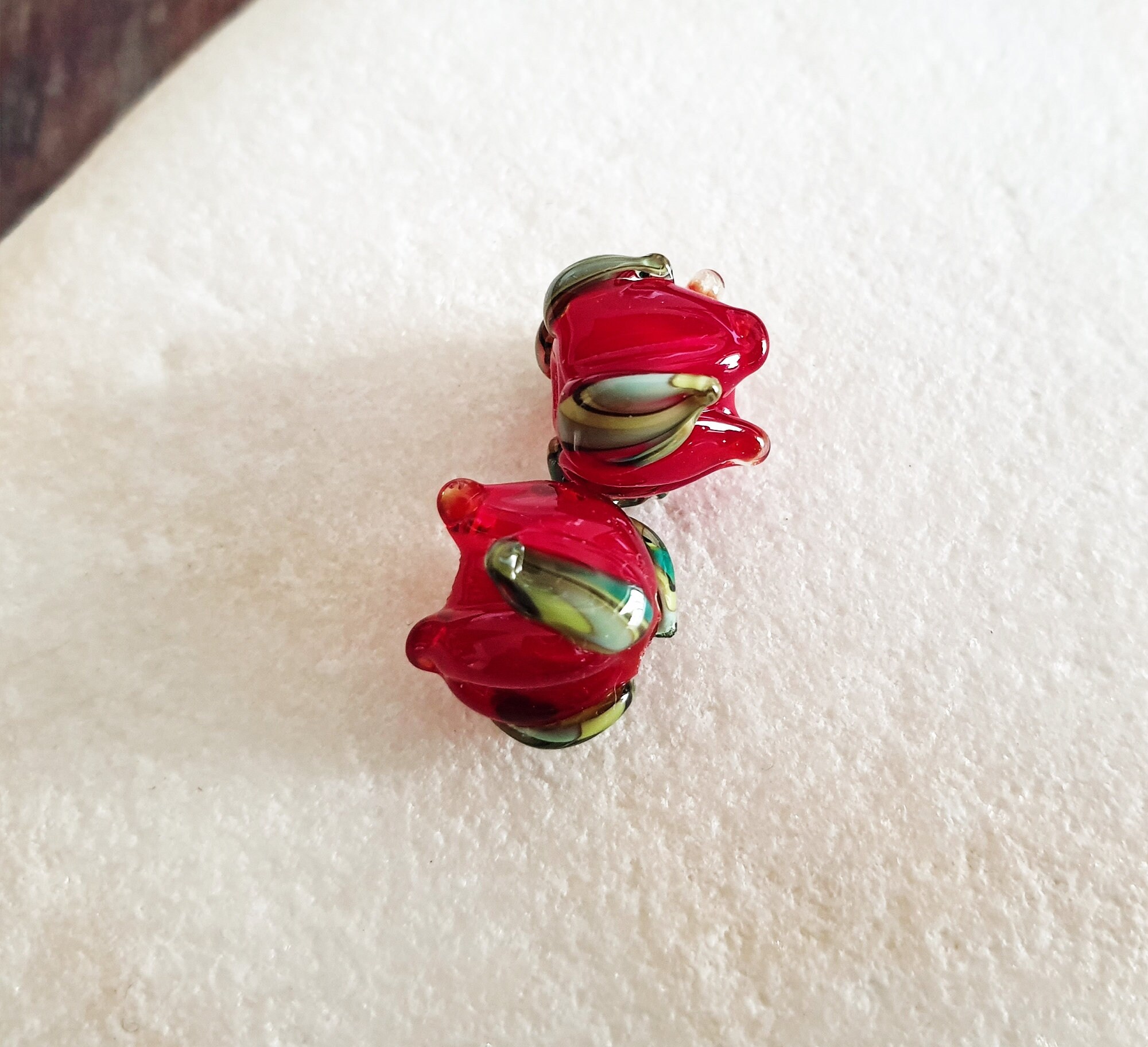 BEAUTIFUL RED ROSE Bud, Rose Glass Bead, Lampwork Flower Bead, 10mm Red ...
