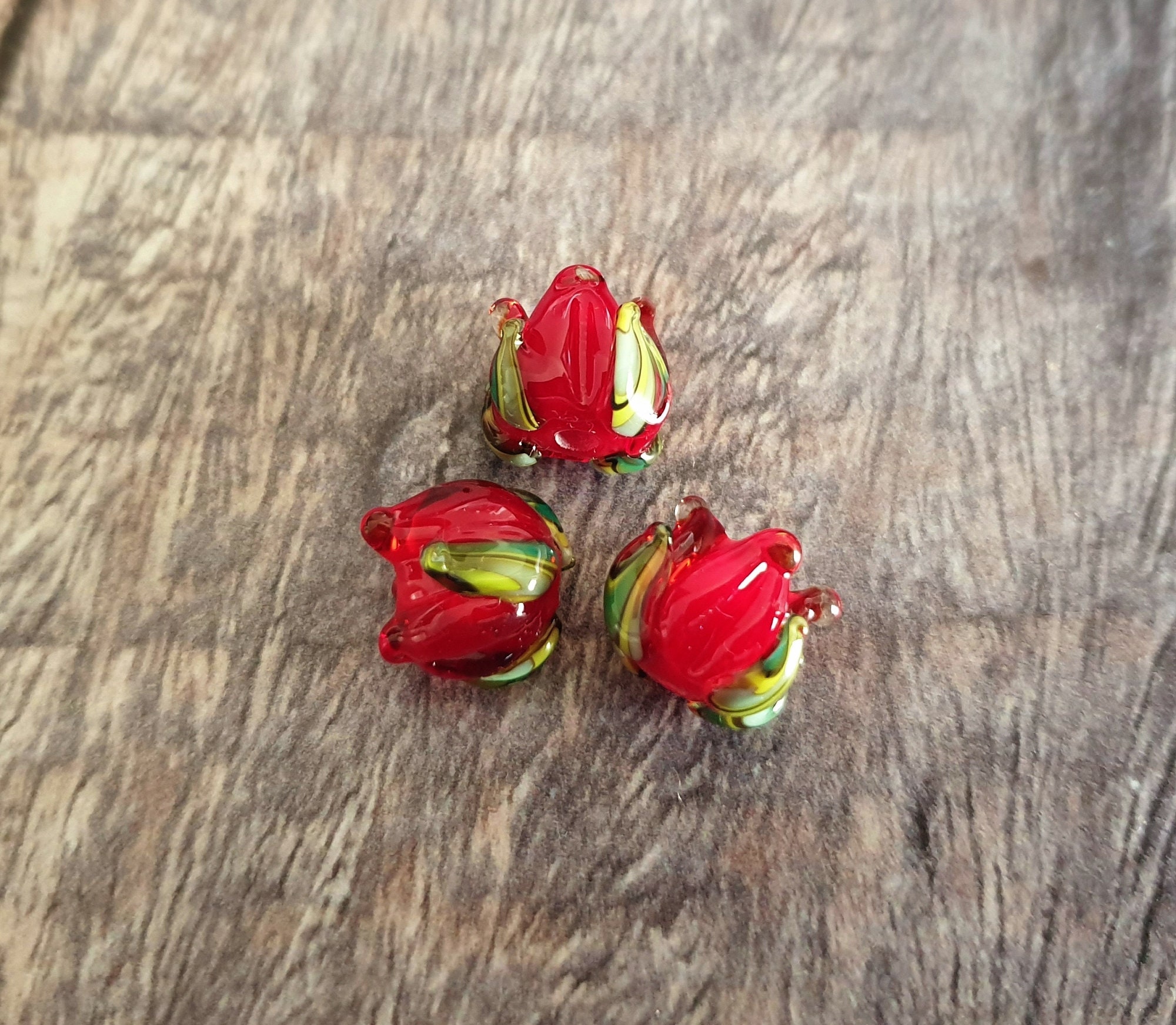 BEAUTIFUL RED ROSE Bud Rose Glass Bead Lampwork Flower Bead - Etsy