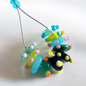 LITTLE PRECIOUS DISCS, Lampwork Discs, 10pcs Green-aqua-silvan Discs ...