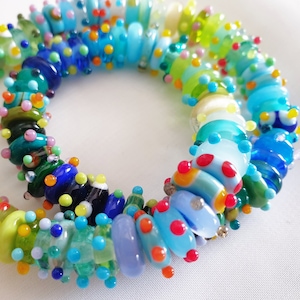 LITTLE PRECIOUS DISCS, Lampwork Discs, 10pcs Green-aqua-silvan Discs ...