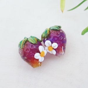 MAGICAL FAERY STRAWBERRY Glass Beads, Gorgeous Lampwork Special Silver ...