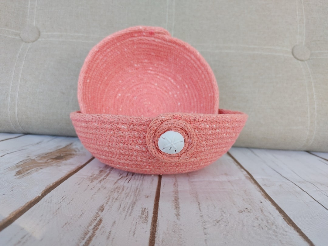 Pink Coiled Rope Bowl With Shell Accent - Etsy