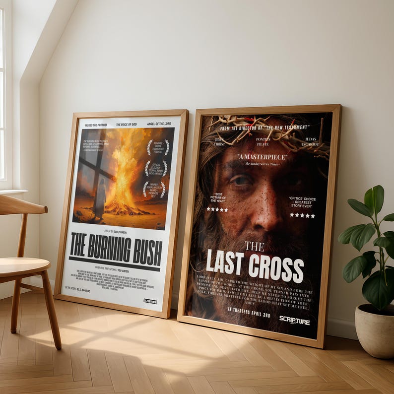 Moses and the Burning Bush Poster, Cinematic Style Christian Poster ...