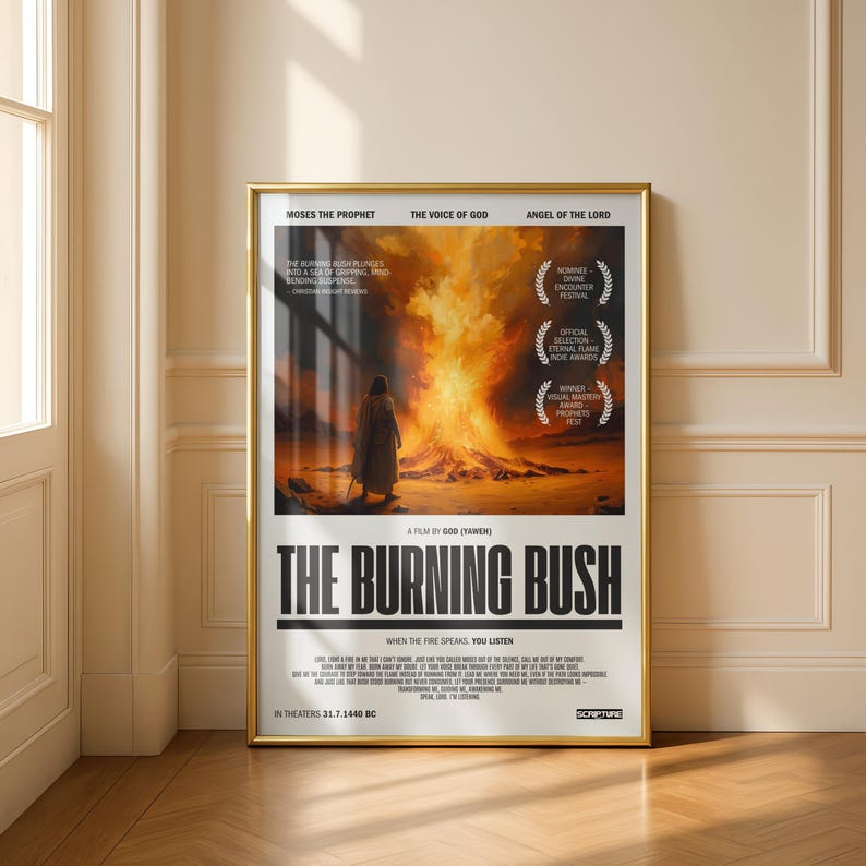 Moses and the Burning Bush Poster, Cinematic Style Christian Poster ...