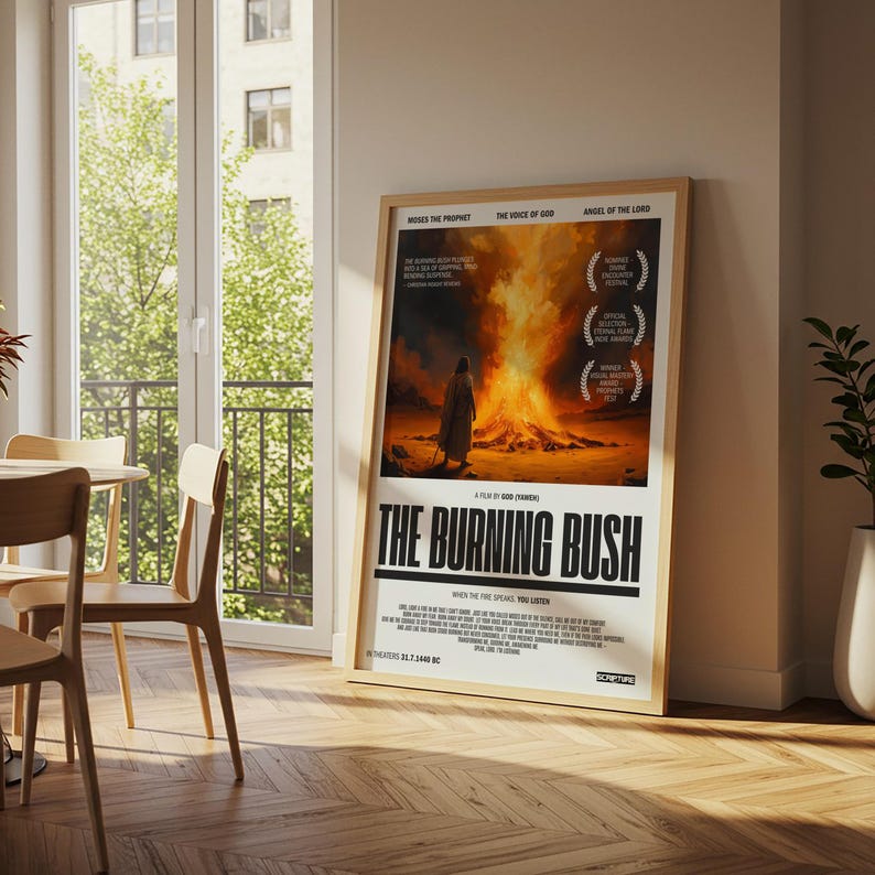 Moses and the Burning Bush Poster, Cinematic Style Christian Poster ...