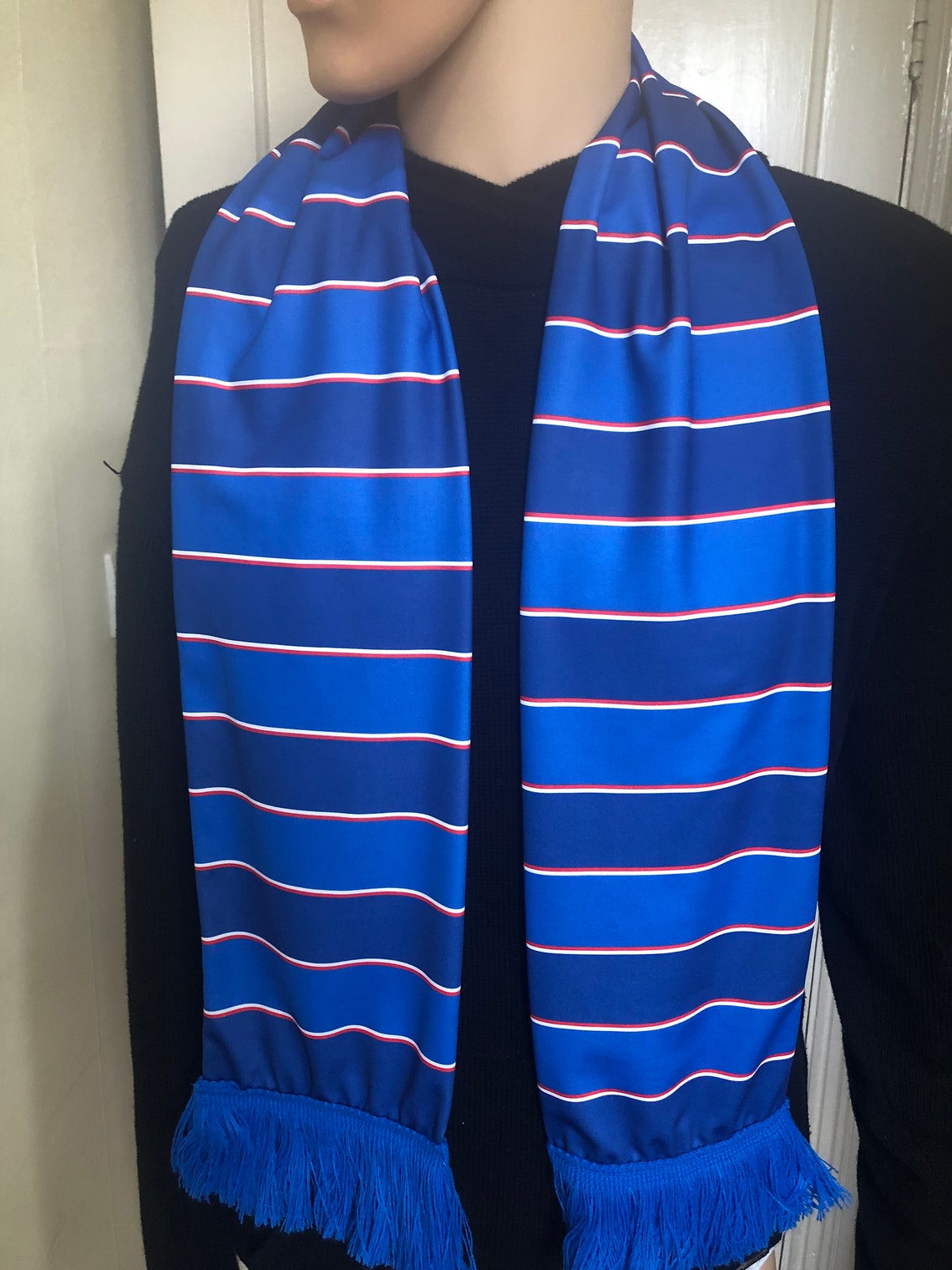 Retro Rangers Scarf Silk Type Red Blue White Football Kit Glasgow Gers ...