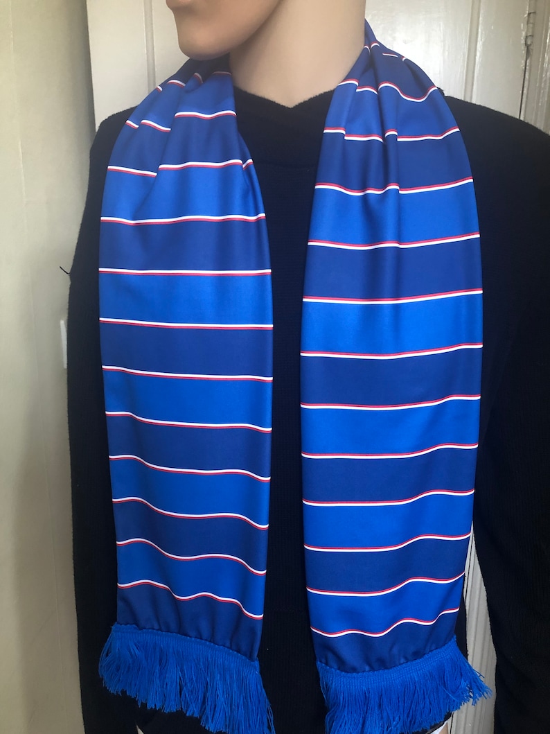 Retro Rangers Scarf Silk Type Red Blue White Football Kit Glasgow Gers ...