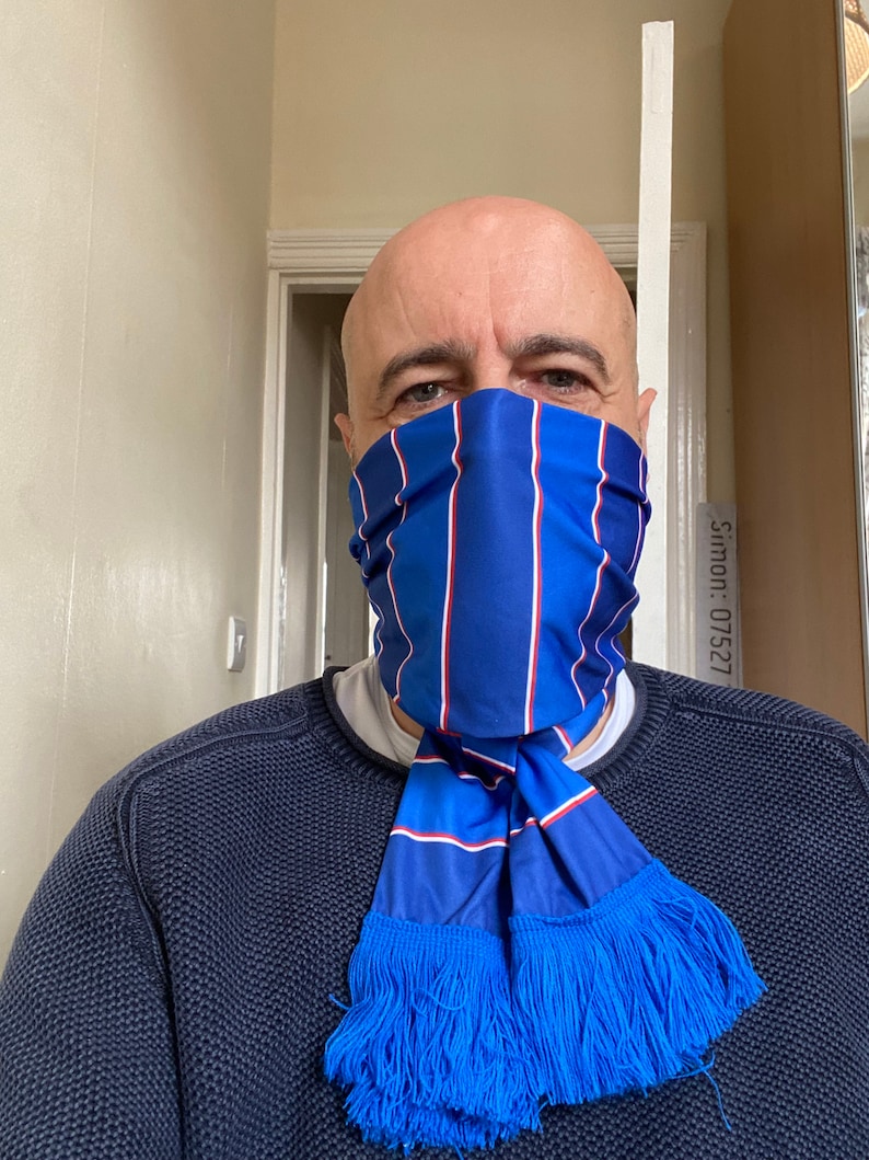 Retro Rangers Scarf Silk Type Red Blue White Football Kit Glasgow Gers ...