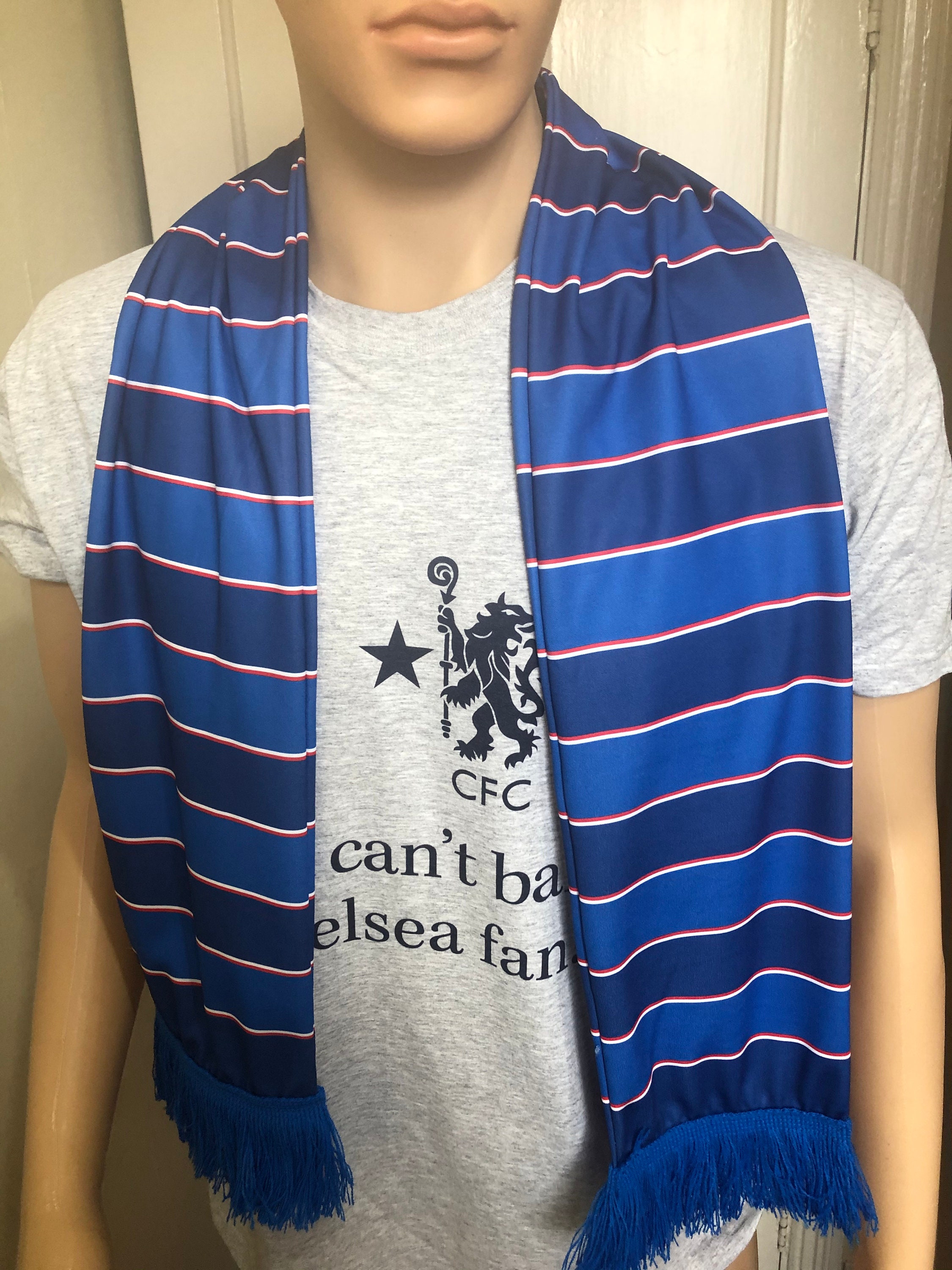 Retro Rangers Scarf Silk Type Red Blue White Football Kit Glasgow Gers ...