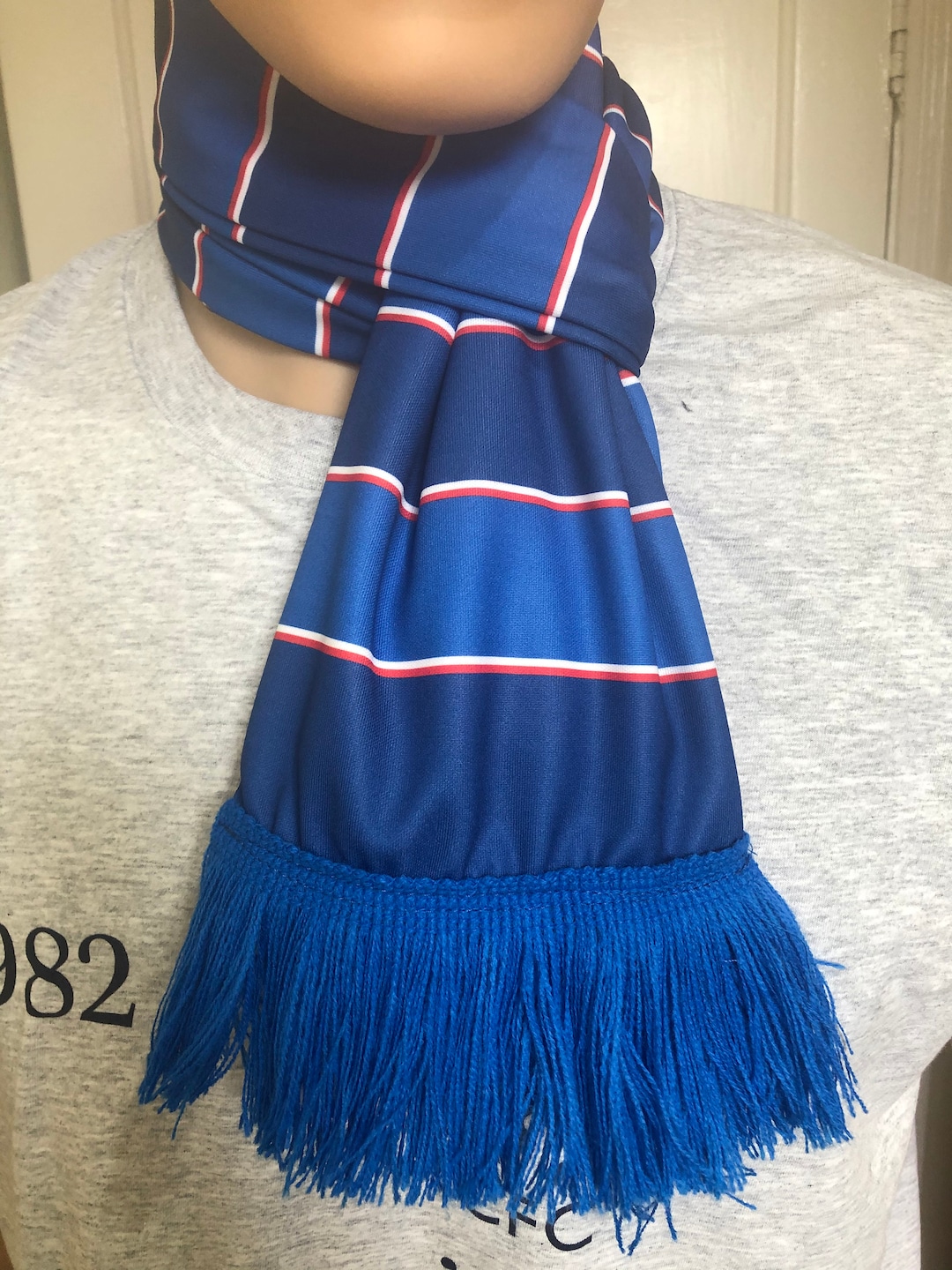 Retro Rangers Scarf Silk Type Red Blue White Football Kit Glasgow Gers ...
