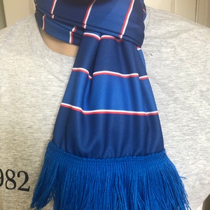 Retro Rangers Scarf Silk Type Red Blue White Football Kit Glasgow Gers ...