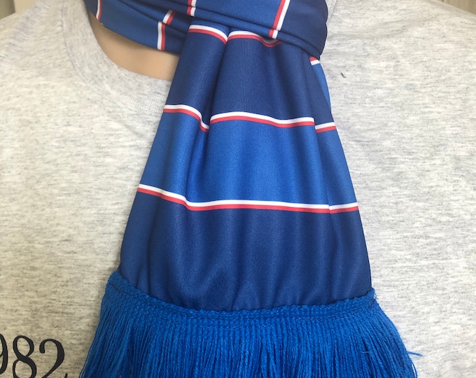 Retro Rangers Scarf Silk Type Red Blue White Football Kit Glasgow Gers ...