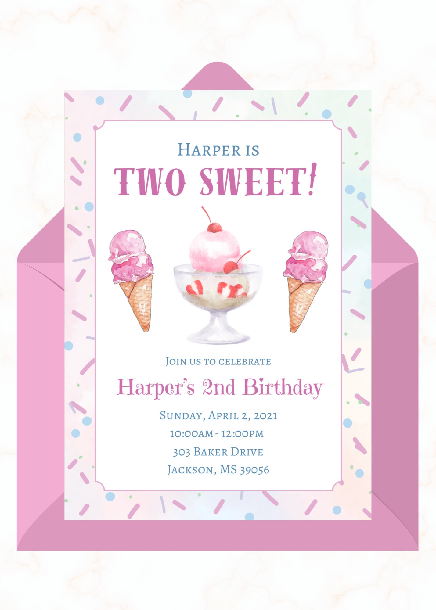 Custom TWO Sweet Birthday Invitation Two Year Old Girl - Etsy