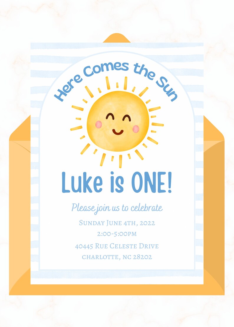 Custom Sunshine Birthday Invitation, One Year Old Boy Birthday Invite ...