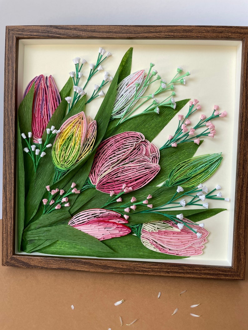 Quilling Tulip Paper Flowers Wall Art Quilling Painting Home Decor ...