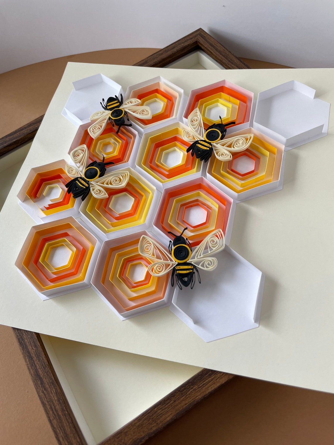 Framed Quilling Wall Art – Honeycomb and Bees | Paper Art for Home ...
