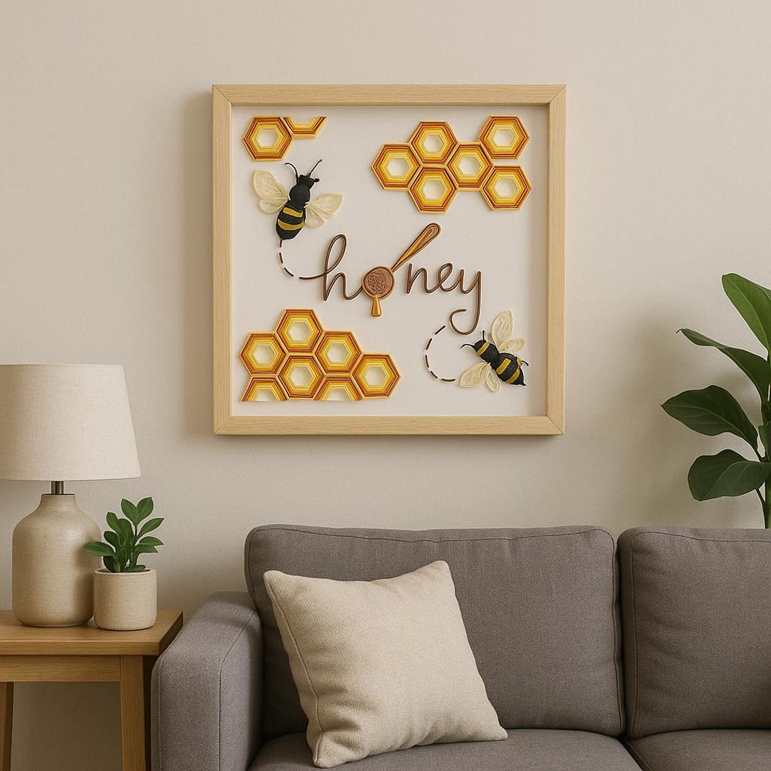 Honey Text With Bees and Honeycombs – Framed Quilling Art | Handmade ...