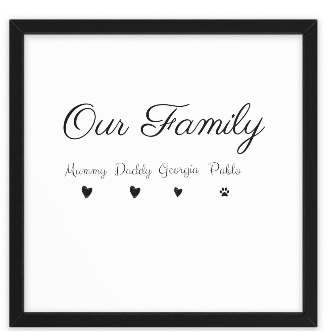Customisable 'our Family' Frame, With Names and Pet Paw Prints - for ...