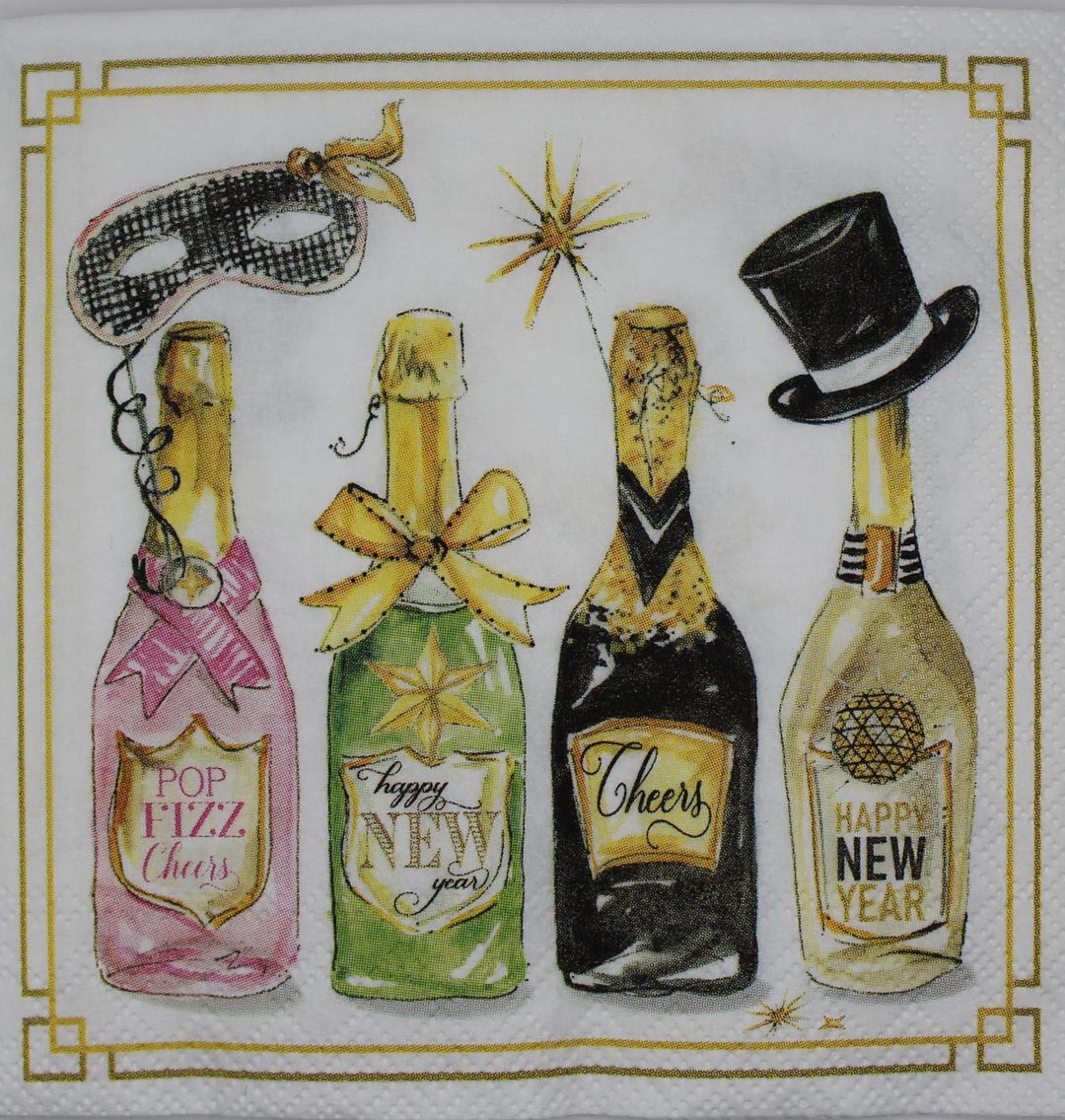 Decoupage Cocktail Napkins / New Years Bottles - Etsy