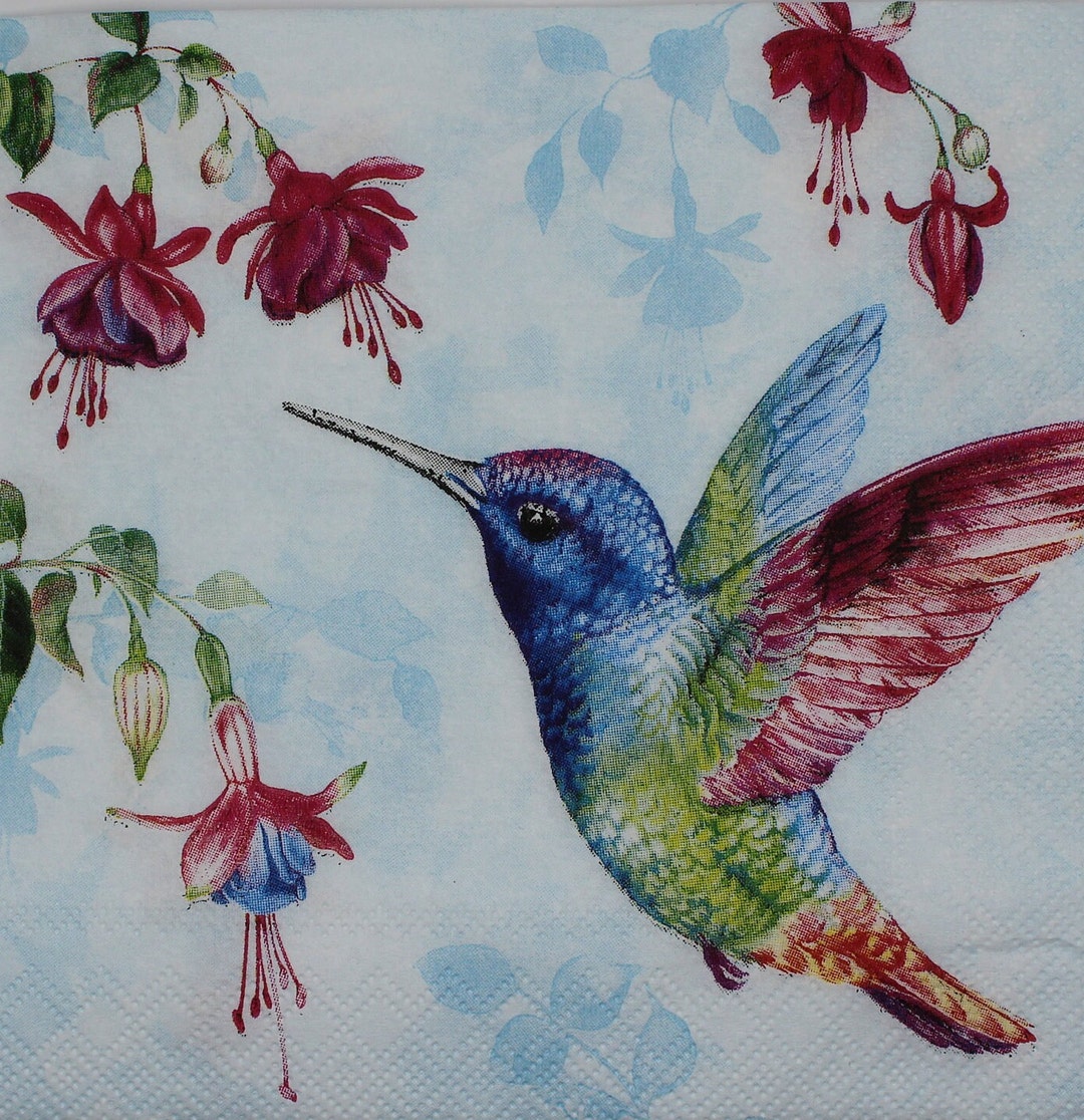 Decoupage Cocktail Napkins / Hummingbirds - Light Blue Background - Etsy