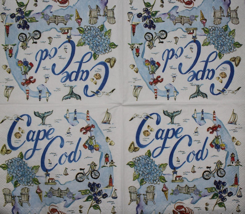 Decoupage Cocktail Napkins / State of Cape Cod - Etsy