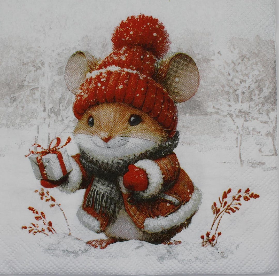 Decoupage Cocktail Napkins / Happy Christmas Mice - Etsy