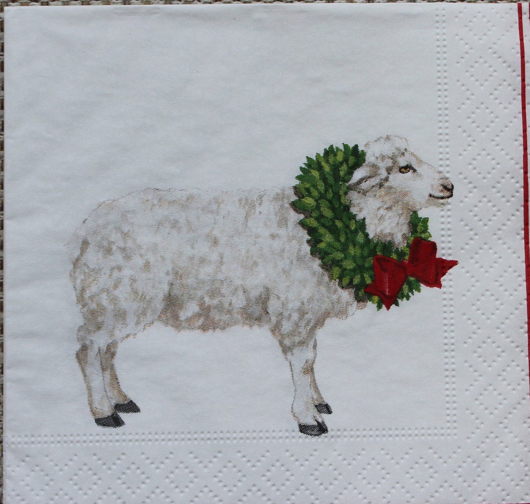 Decoupage Napkins / Christmas - Sheep With Wreath - Etsy