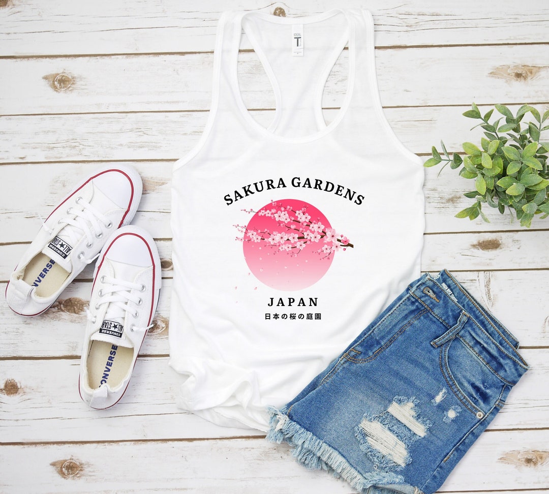Sakura Gardens Tokyo Tank Top, Cherry Blossom Japan Vintage Trendy Top ...