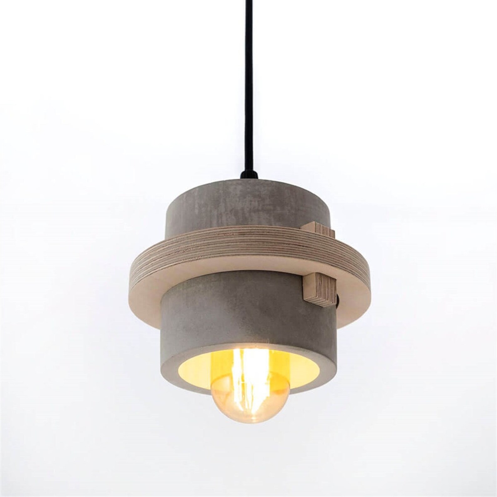 Wood and Concrete Pendant Light Handmade Pendant Lamp Stone - Etsy