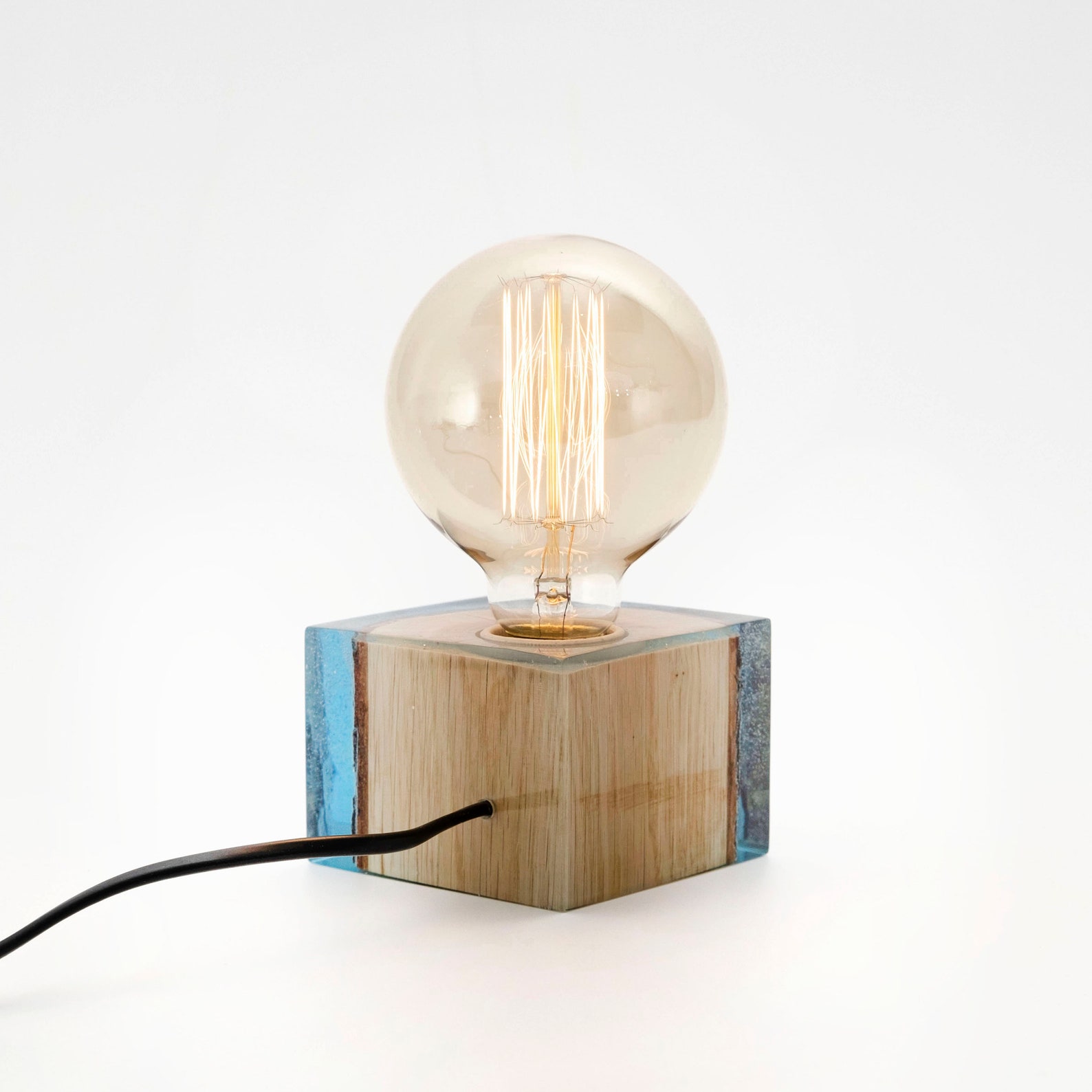 Blue Epoxy Table Lamp, Epoxy Resin Light, Edison Bedside Lamp, Modern ...